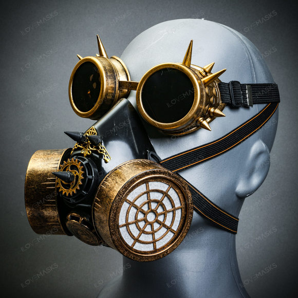 ILOVEMASKS | Accessories | Gold Steampunk Spike Goggle W Gold Party ...